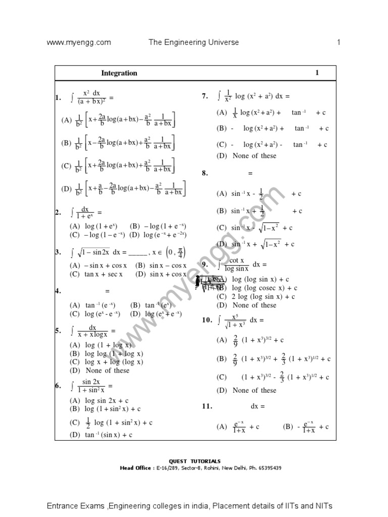 Indefinite Integration Exercises and Solutions | PDF