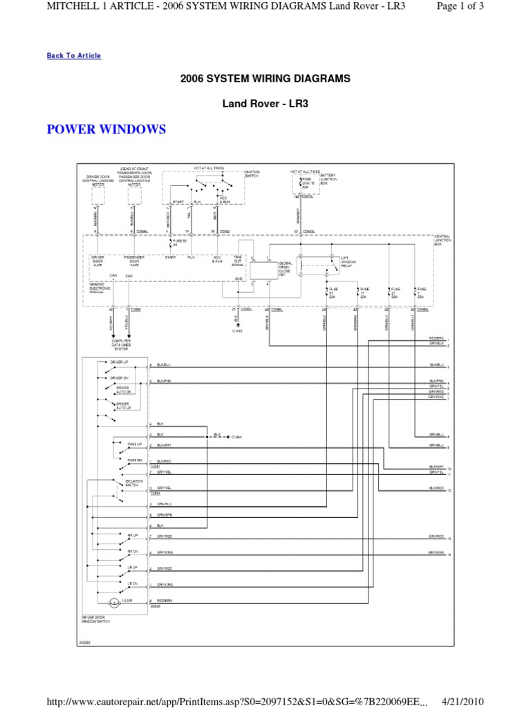 LR3 Power Window Diagram | PDF