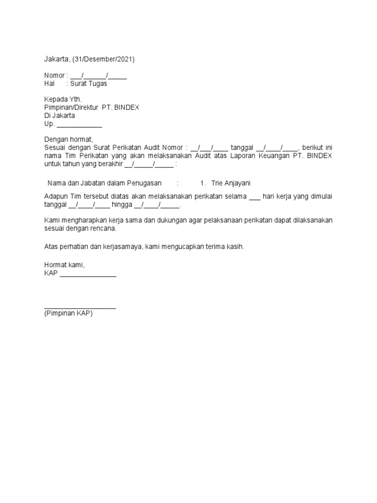 Surat Tugas Audit PT. BINDEX | PDF