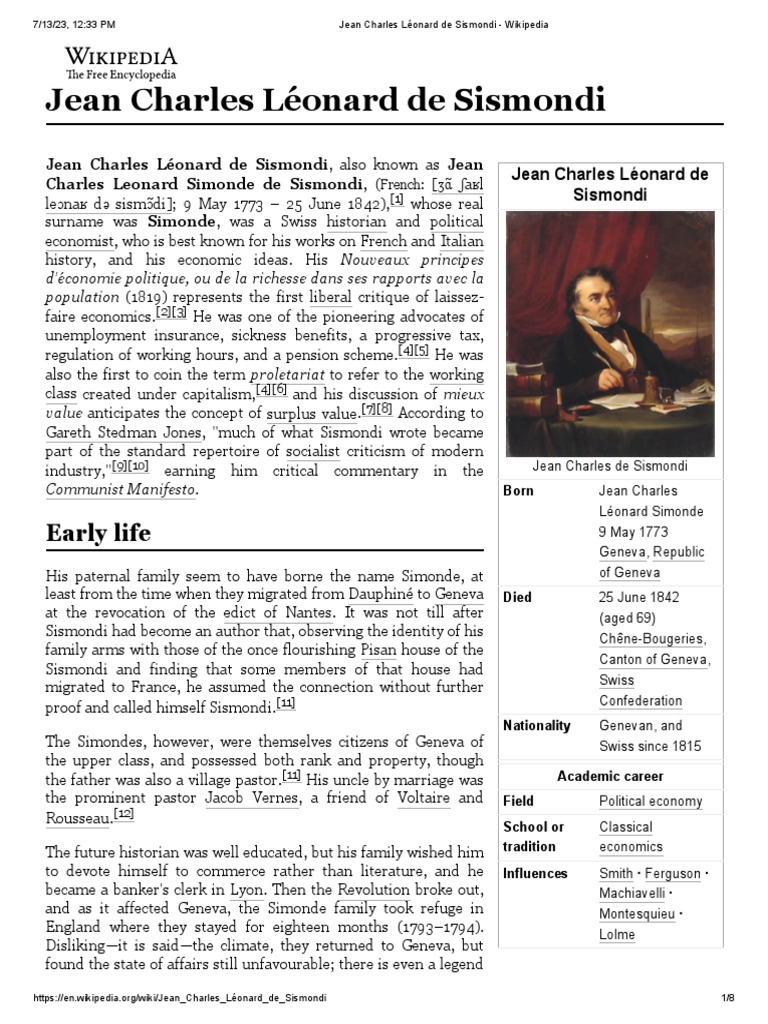 Jean Charles Léonard de Sismondi | PDF | Economics | Economies