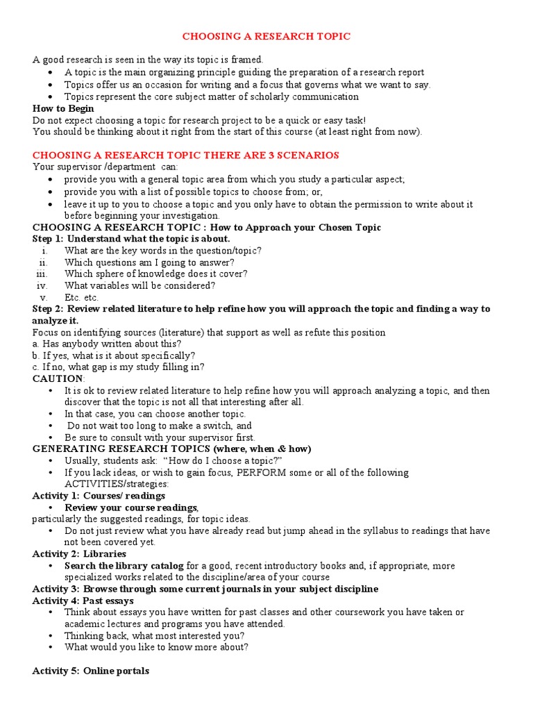 Choosing A Research Topic | PDF | Libraries | Knowledge