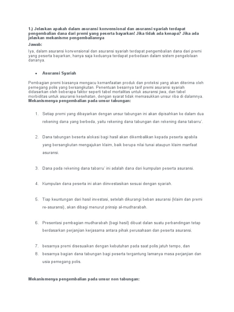 Kuis 5 (Perbedaan Asuransi Syariah Dan Konvensional) | PDF