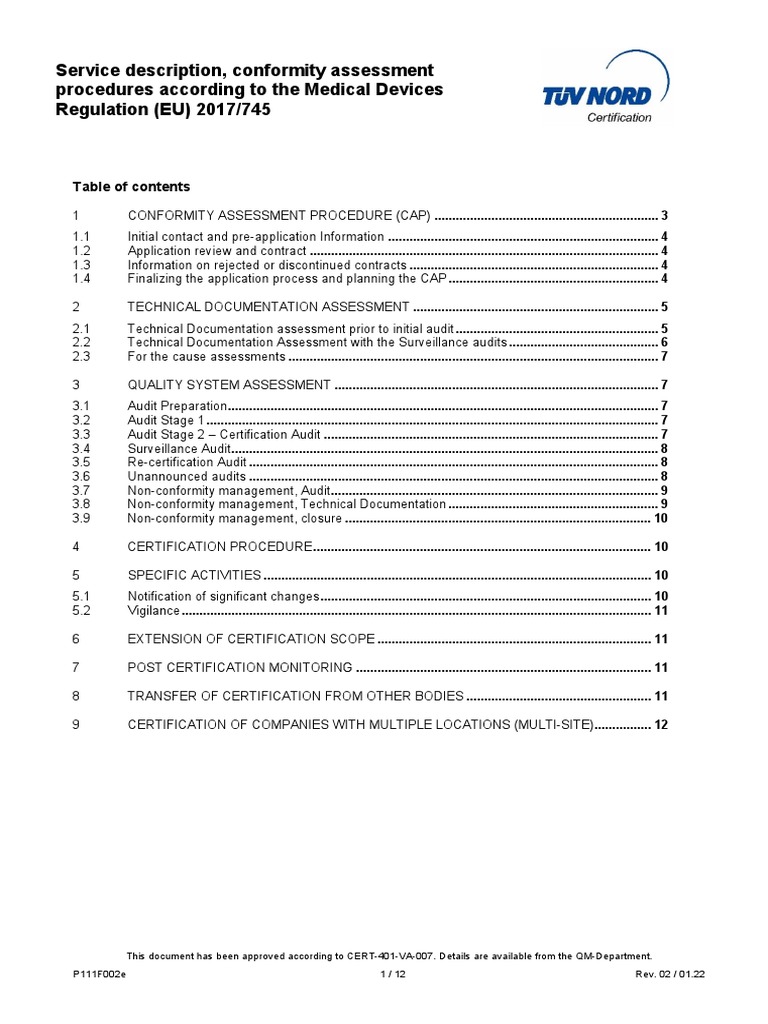Conformity Assessment under EU MDR 2017/745 | PDF | Audit | Quality ...