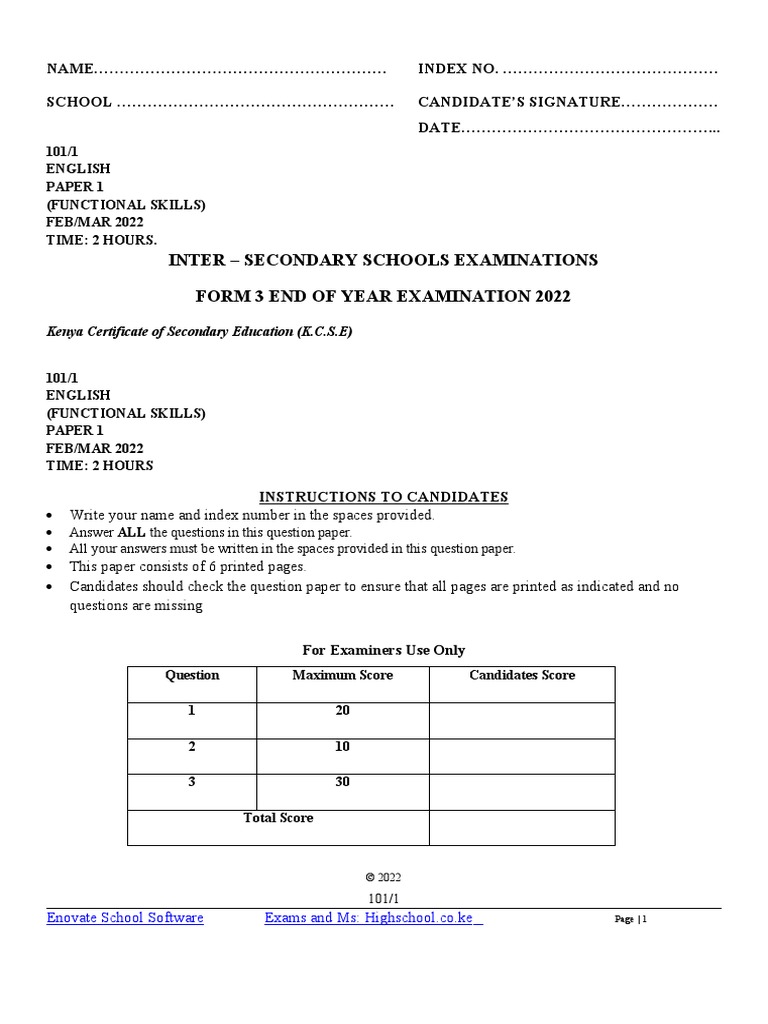 Form 3 English Exam Paper 2022 | PDF | Learning | Cognitive Science