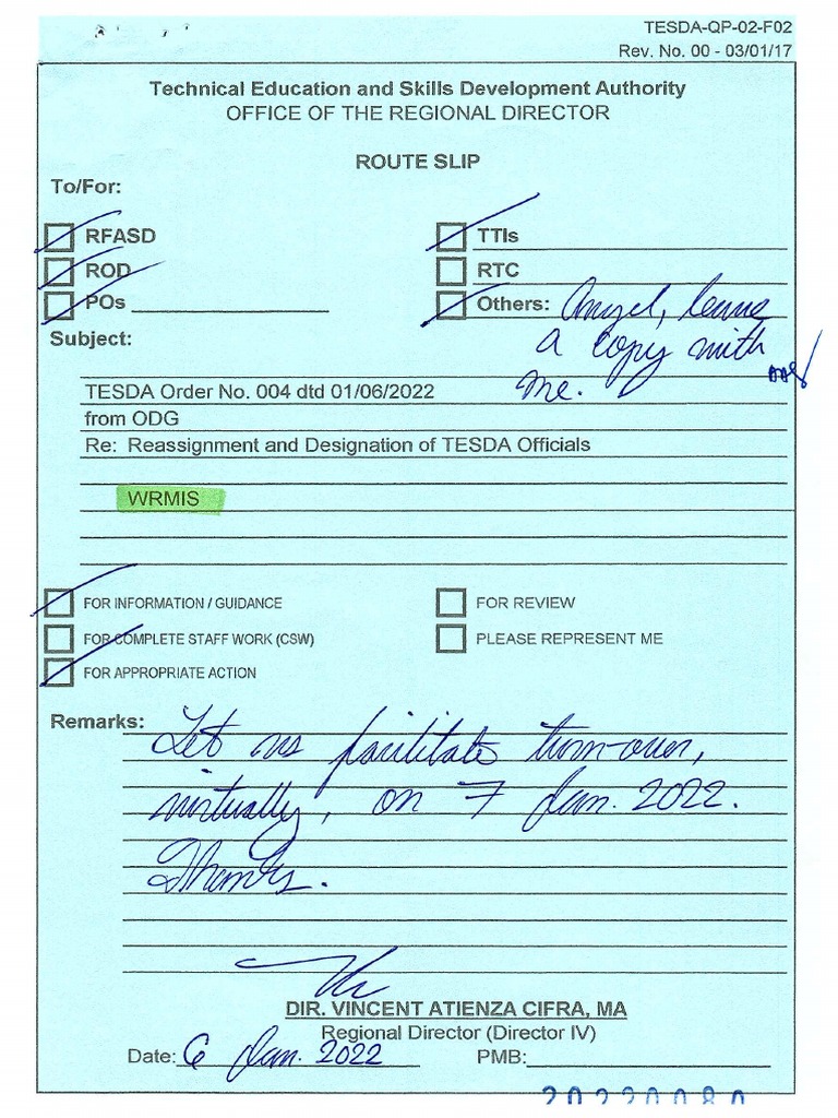 TESDA Order No. 004 Dated 01-06-22 - 20220080 - Reassignment and ...