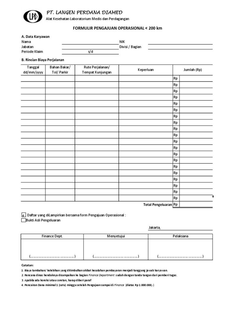 Form Pengajuan Operasional | PDF