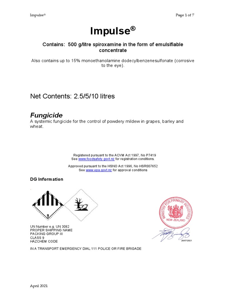 Impulse Label | PDF | Concentration | Toxicity