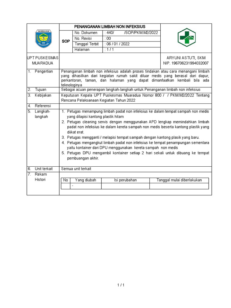 Sop Penanganan Limbah Non Infeksius | PDF | Pengembangan Diri | Teknologi & Rekayasa