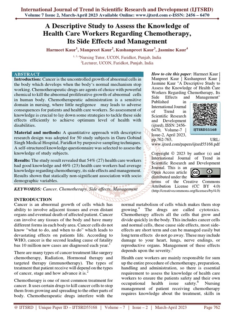 A Descriptive Study To Assess The Knowledge of Health Care Workers ...