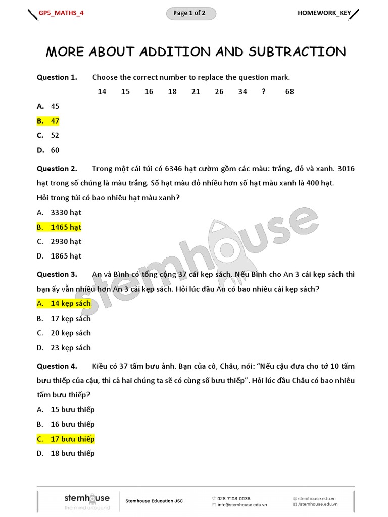 2324 Gp5 Maths 4 Homework Key Done (1) | PDF