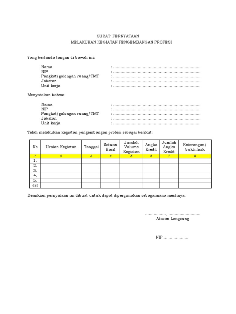 Surat Pernyataan Pengembangan Profesi | PDF