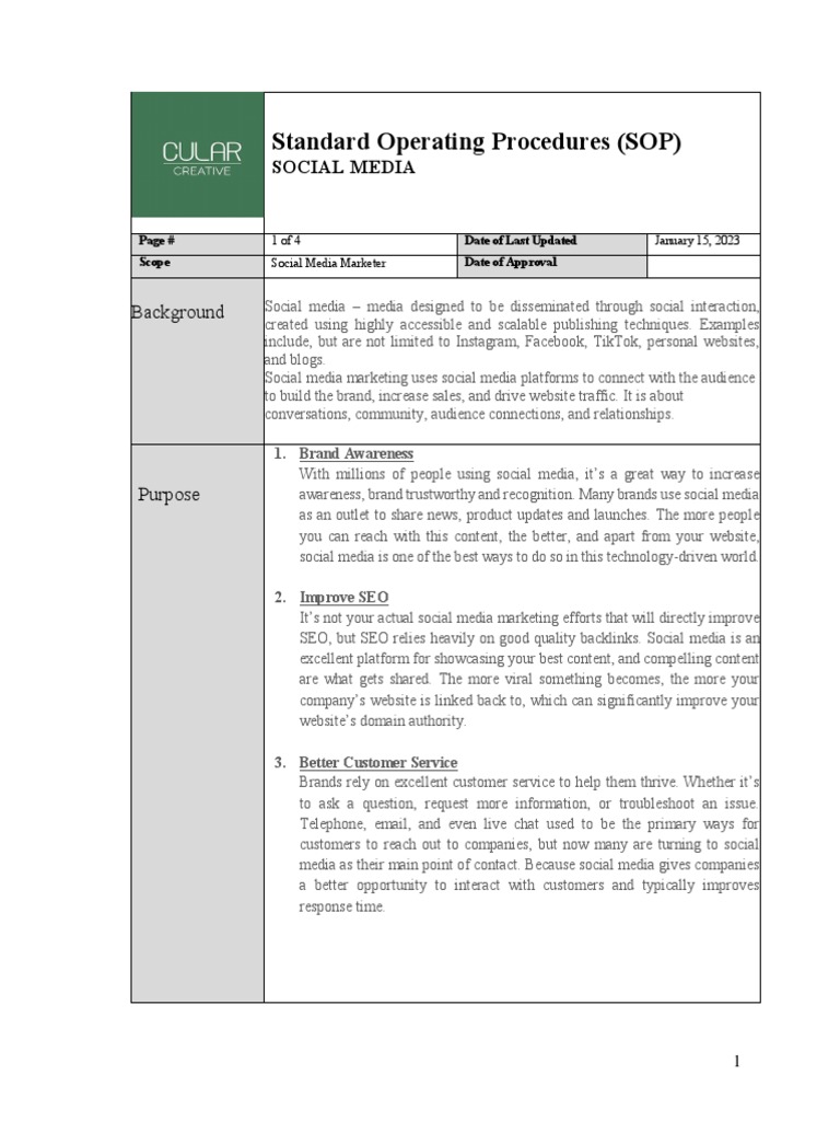SOP - Social Media Marketer Cular | PDF | Popular Culture & Media ...