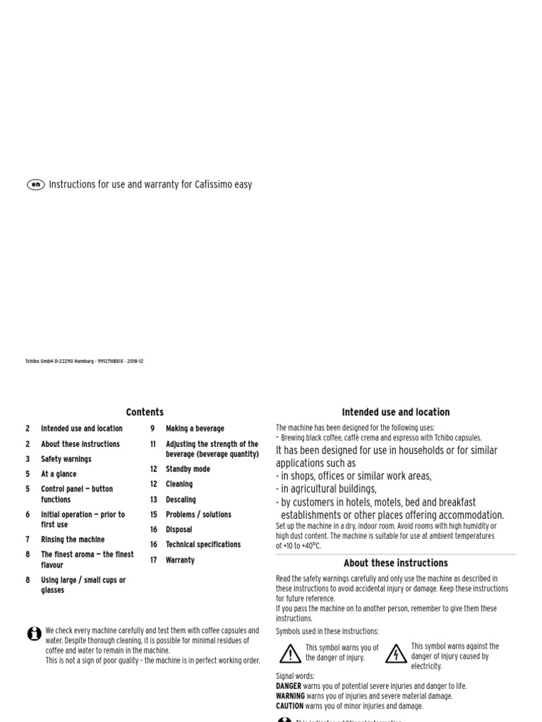 Tchibo Cafissimo Easy User Manual | PDF | Mains Electricity