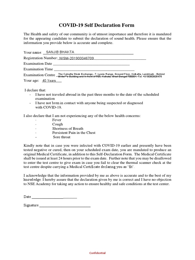 COVID-19 Self Declaration Form | PDF