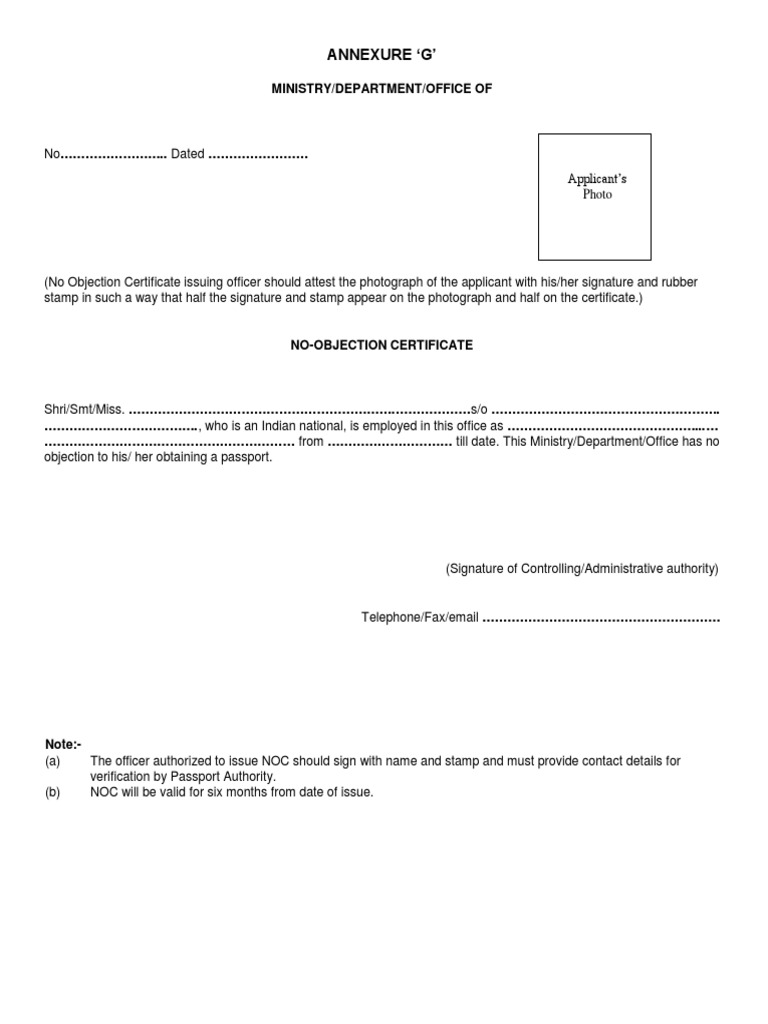 No Objection Certificate - Annexure G | PDF | Career & Growth