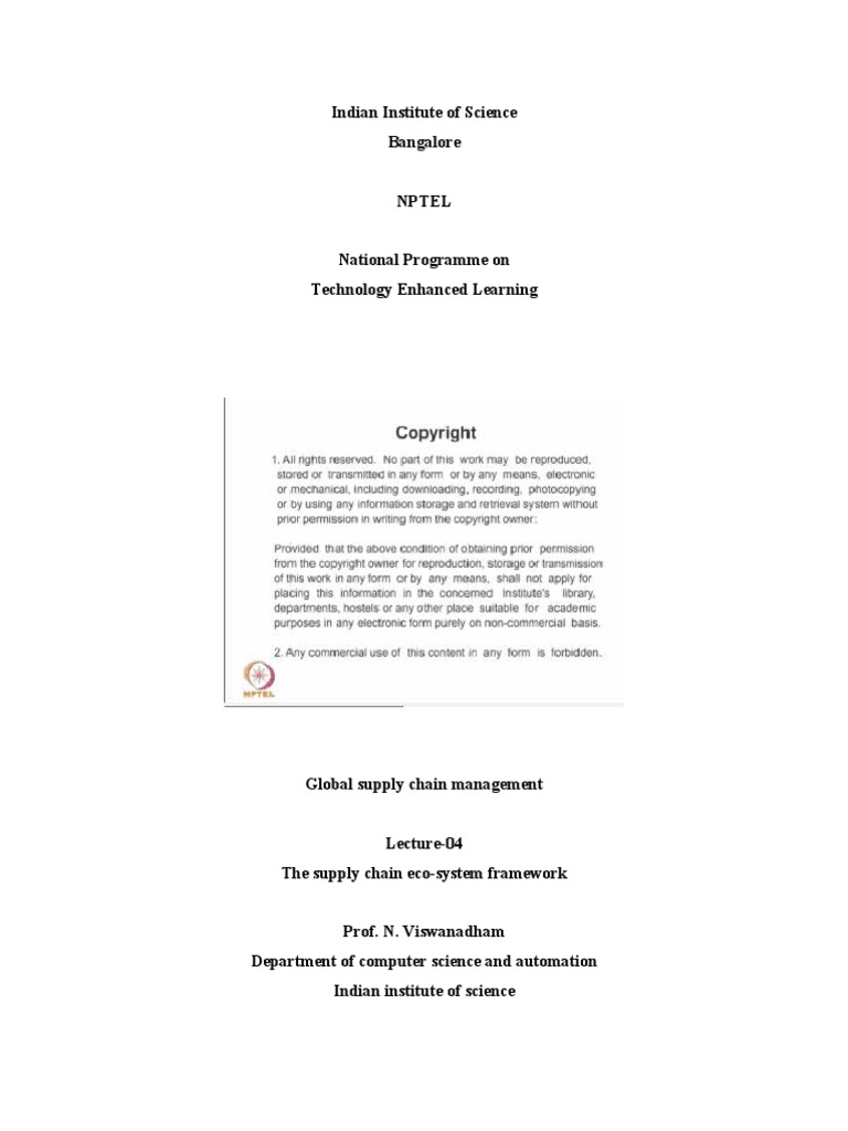 Supply Chain Eco - System Lecture - 04 | PDF | Supply Chain | Logistics