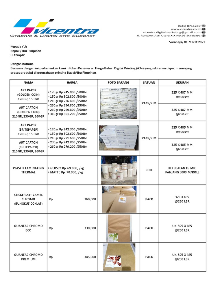 Penawaran Harga Bahan Digital Printing | PDF