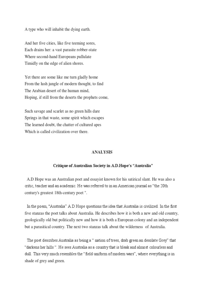 A.D Hope Australia | PDF