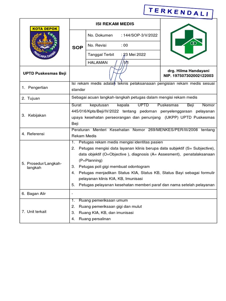 144 Sop Isi Rekam Medis | PDF