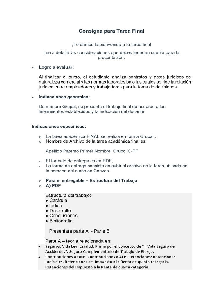Consigna para Tarea Final | PDF | Evaluación
