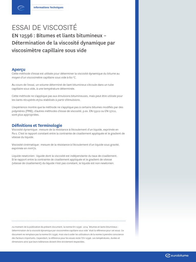 Essai de Viscosité Dynamique du Bitume | PDF | Physique appliquée et ...