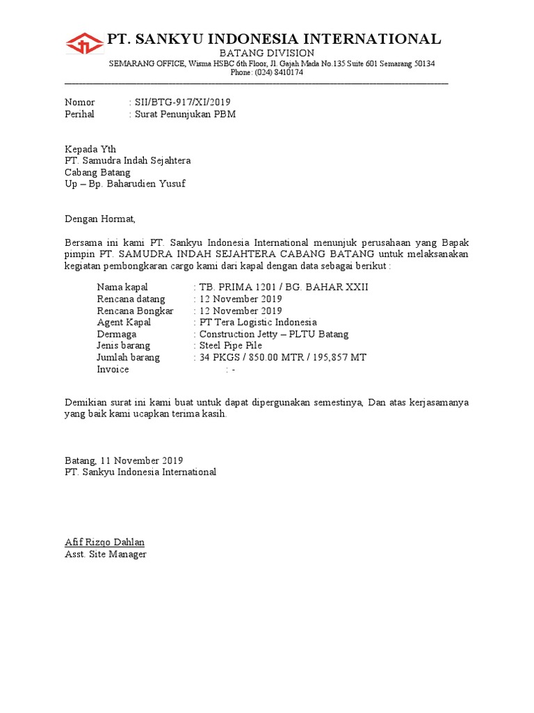 Appointment Letter For Stevedoring Work BG Bahar XXII | PDF