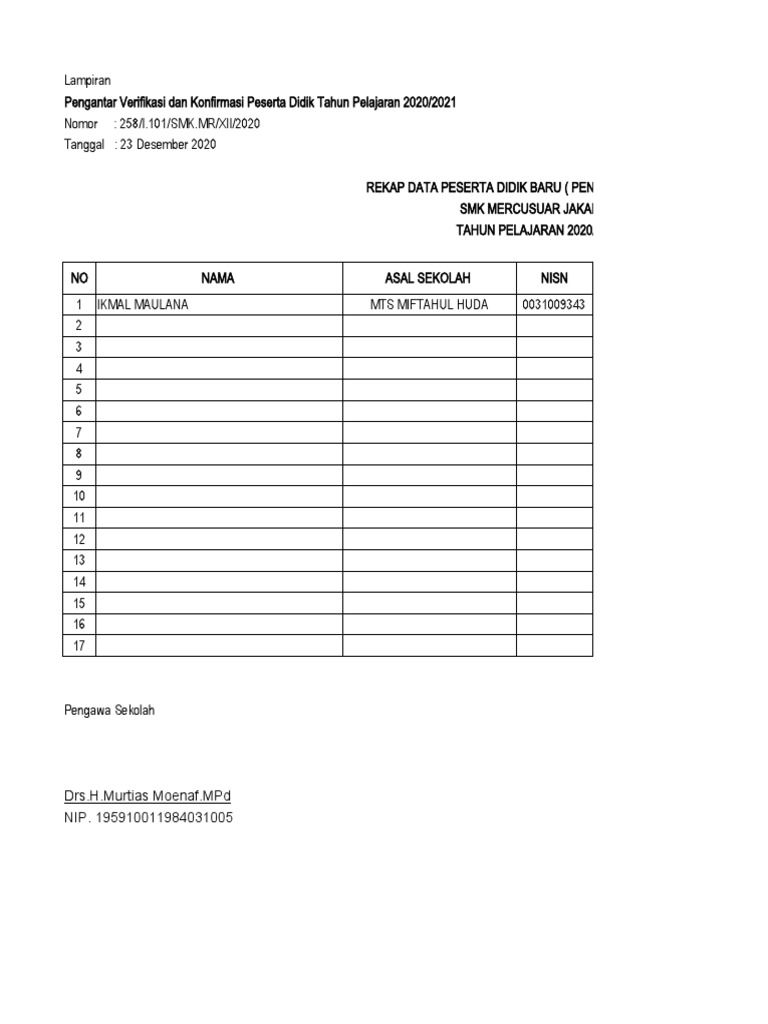 Pengajuan Data Mts | PDF