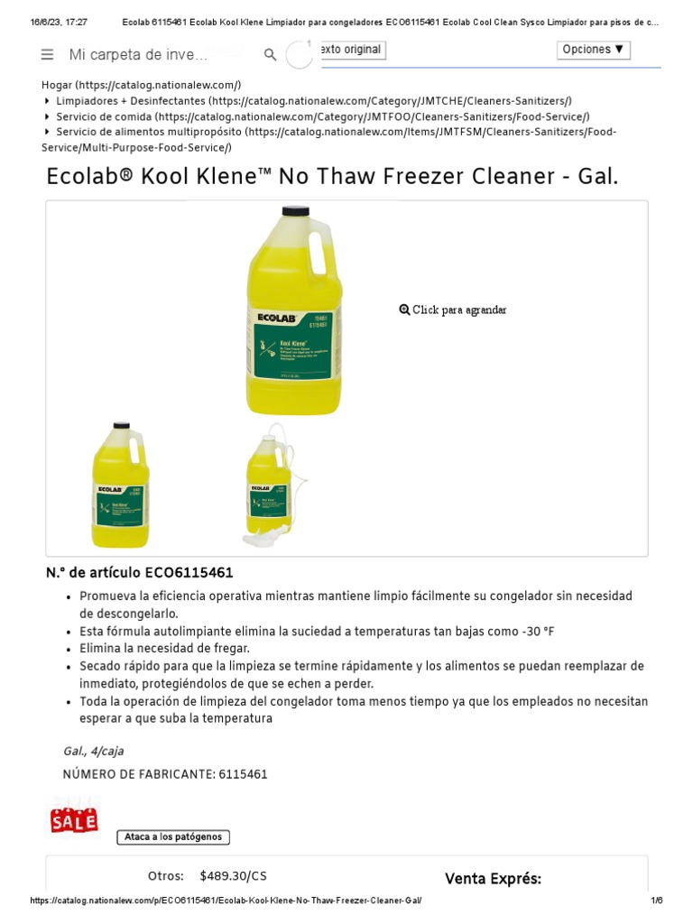 Ecolab 6115461 Ecolab Kool Klene Limpiador para Congeladores ECO6115461 ...