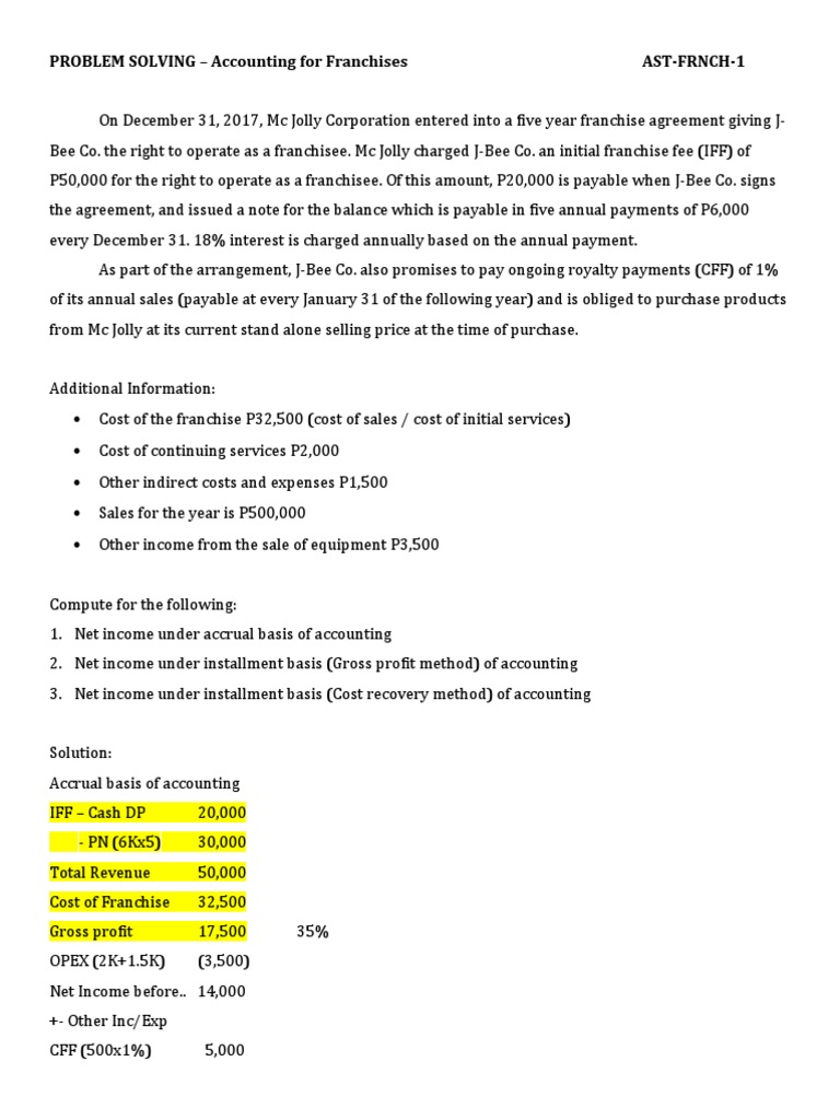 Franchise Sample Problem | PDF | Franchising | Gross Income