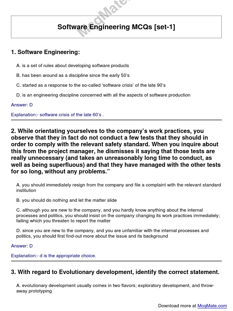 Software-Engineering Solved MCQs (Set-1) | PDF | Inheritance (Object Oriented Programming ...