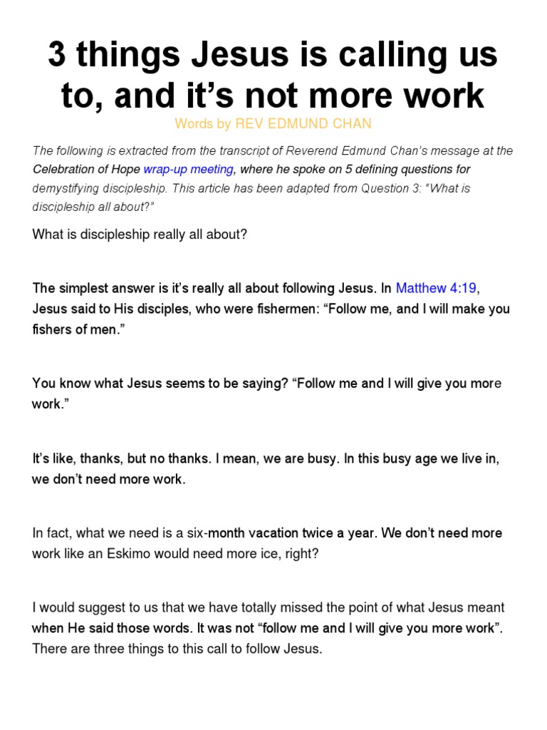 3 Things Jesus Is Calling Us To, and It's Not More Work | PDF | Disciple (Christianity ...