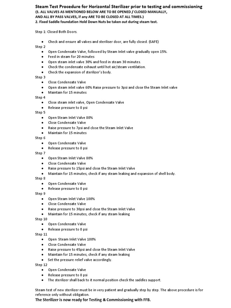 Steam Test Procedure for Sterilizers | PDF | Home & Garden | Technology ...