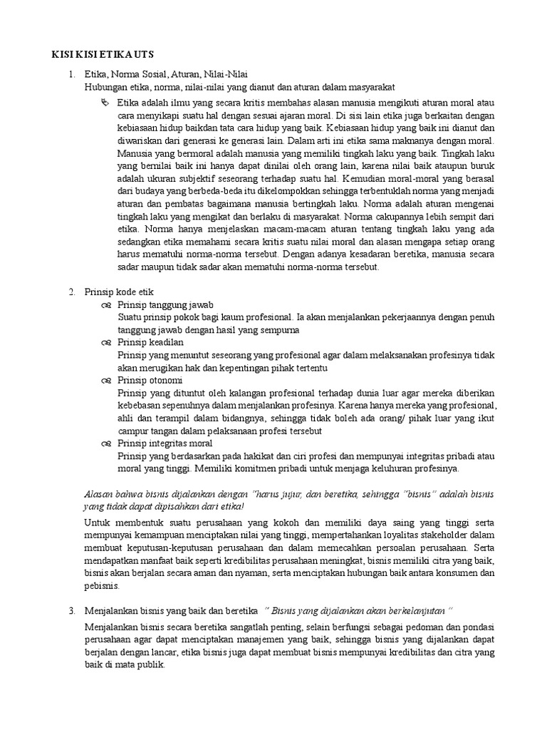 Kisi Kisi Etika Uts | PDF