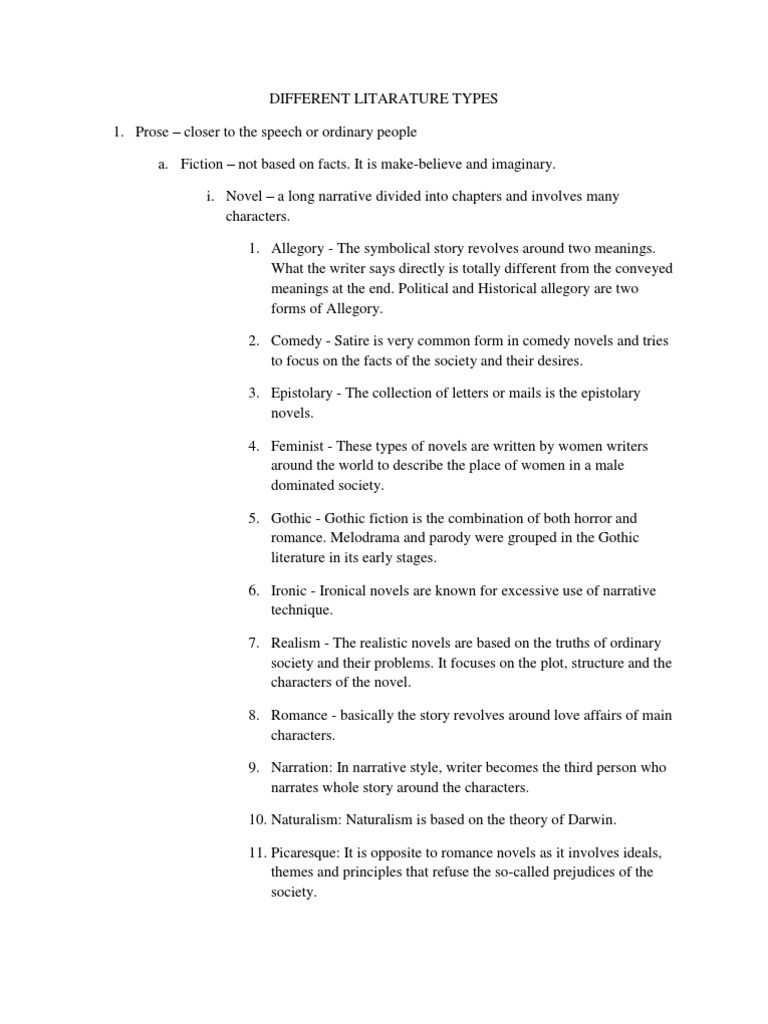 Types of Literature | PDF | Poetry | Comedy
