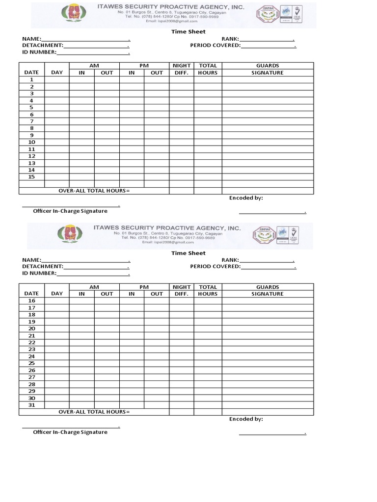 Guard Timesheet | PDF