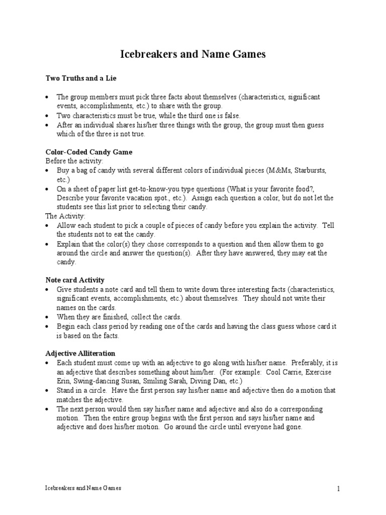 Icebreakers and Name Games | PDF
