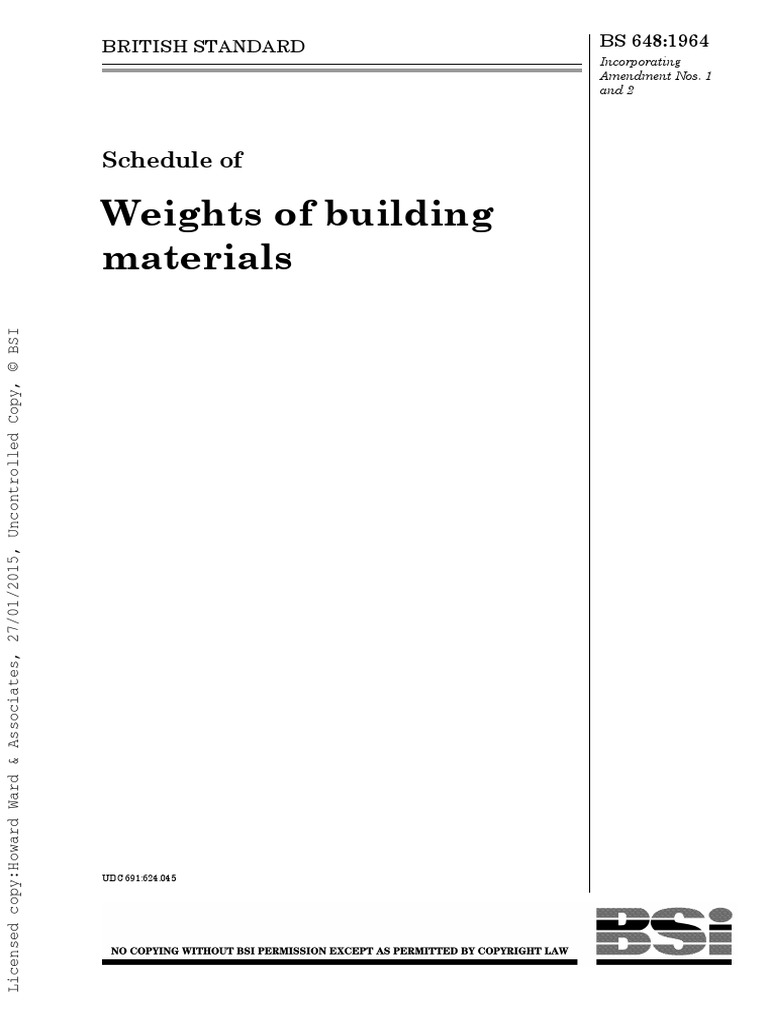 BS 648 1964 Schedule of Weights of Building Materials | PDF | Weight | International System Of Units