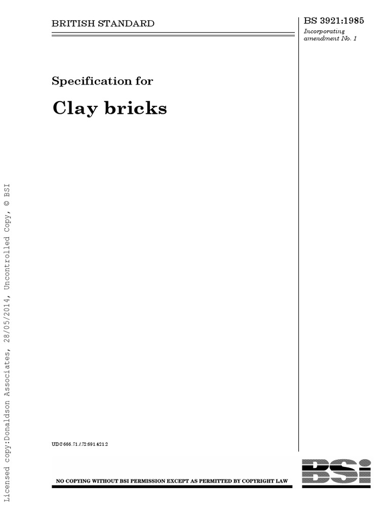BS 3921 1985 Specification For Clay Bricks | PDF | Brick | Engineering ...