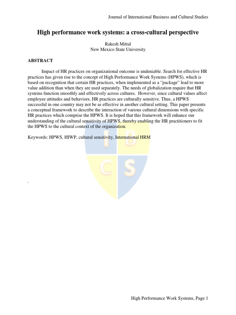 High Performance Work Systems A Cross-Cultural Perspective | PDF | Human Resource Management ...