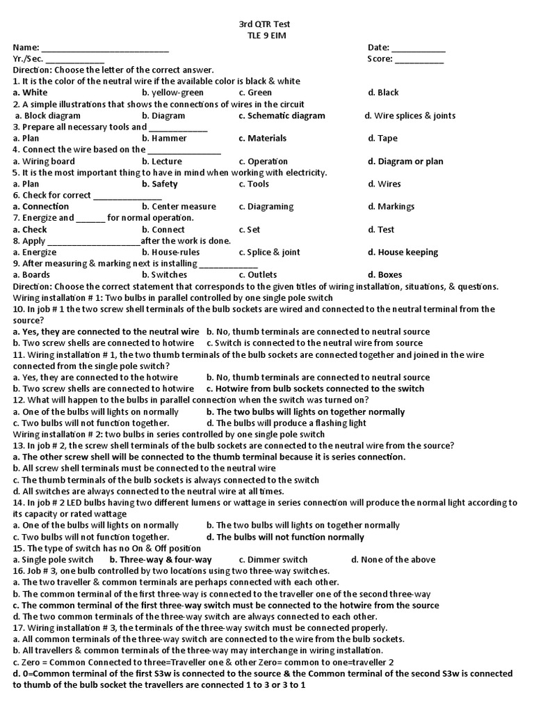 3rd-QTR-Test-tle-9-EIM-9-key-answers | PDF | Switch | Series And ...