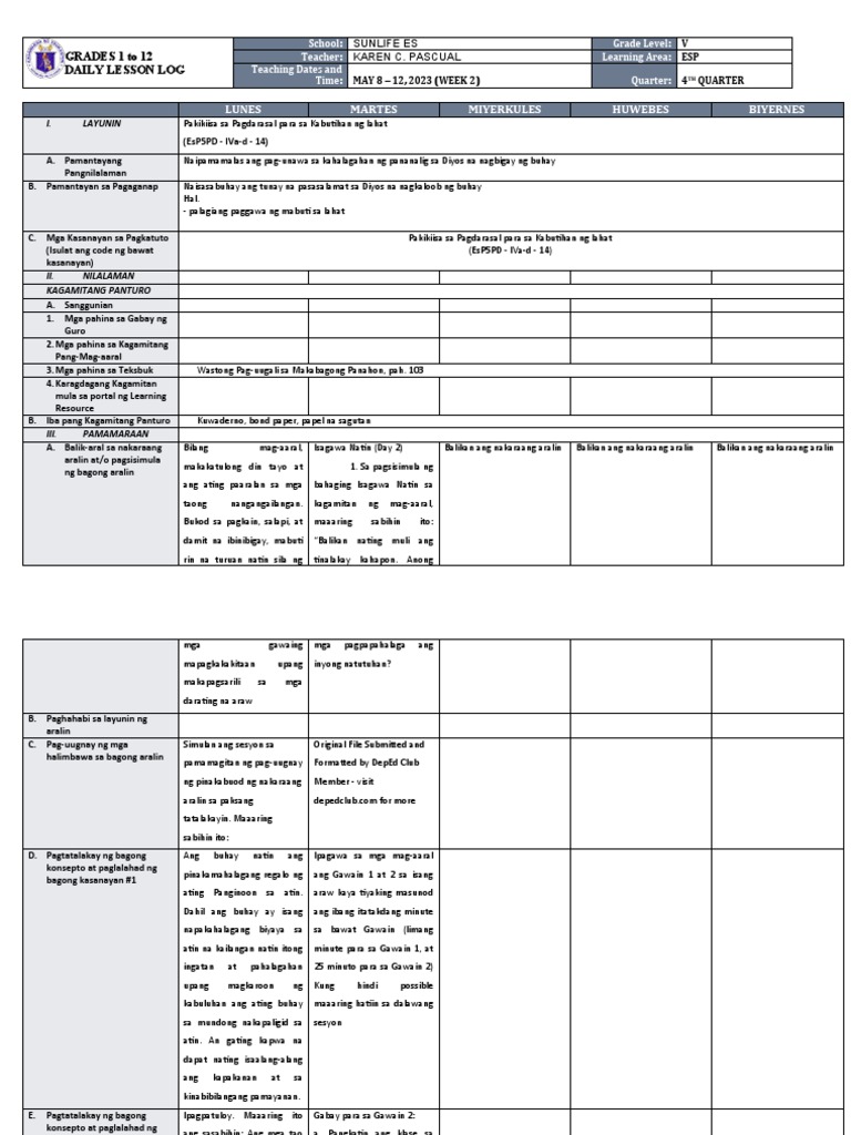 DLL - Esp 5 - Q4 - W2 | PDF