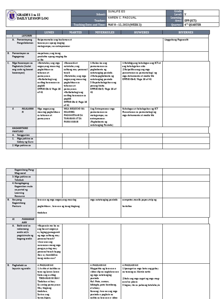 DLL - Epp 5 - Q4 - W2 | PDF