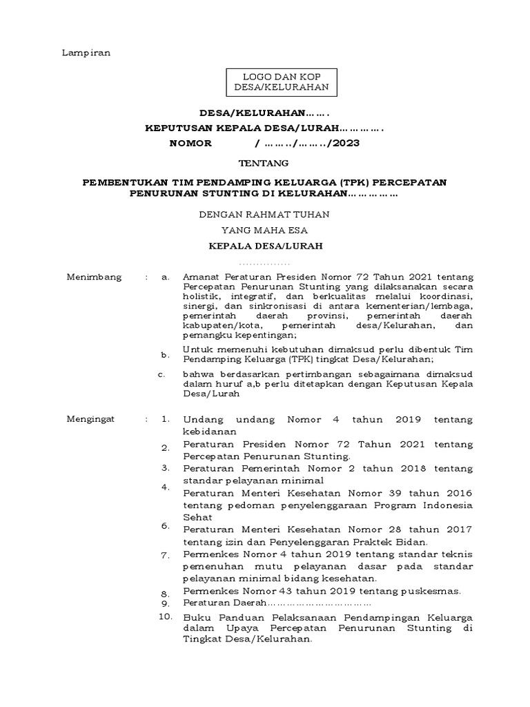 Draft SK TPK Kelurahan 2023 - Contoh | PDF