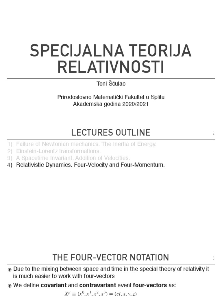 Relativistic Dynamics and Four-Vectors | PDF | Hamiltonian Mechanics ...