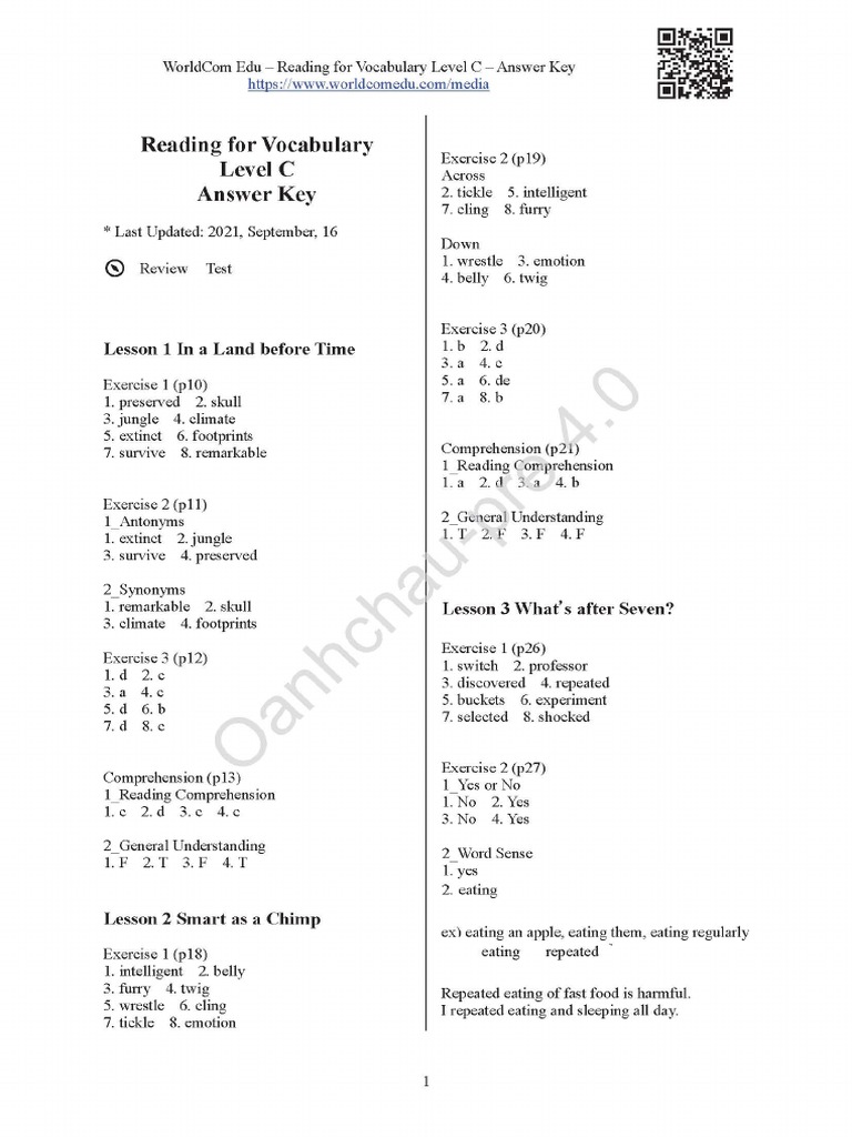 ReadingForVocabularyC-AnswerKey Oki | PDF
