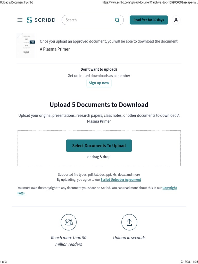 Upload 5 Documents To Download: A Plasma Primer | PDF | Scribd | Computing