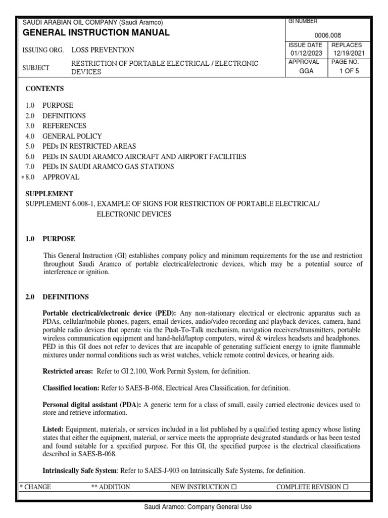 Gi 6.008 Restriction of Portable Electrical - Electronic | PDF | Personal Digital Assistant ...