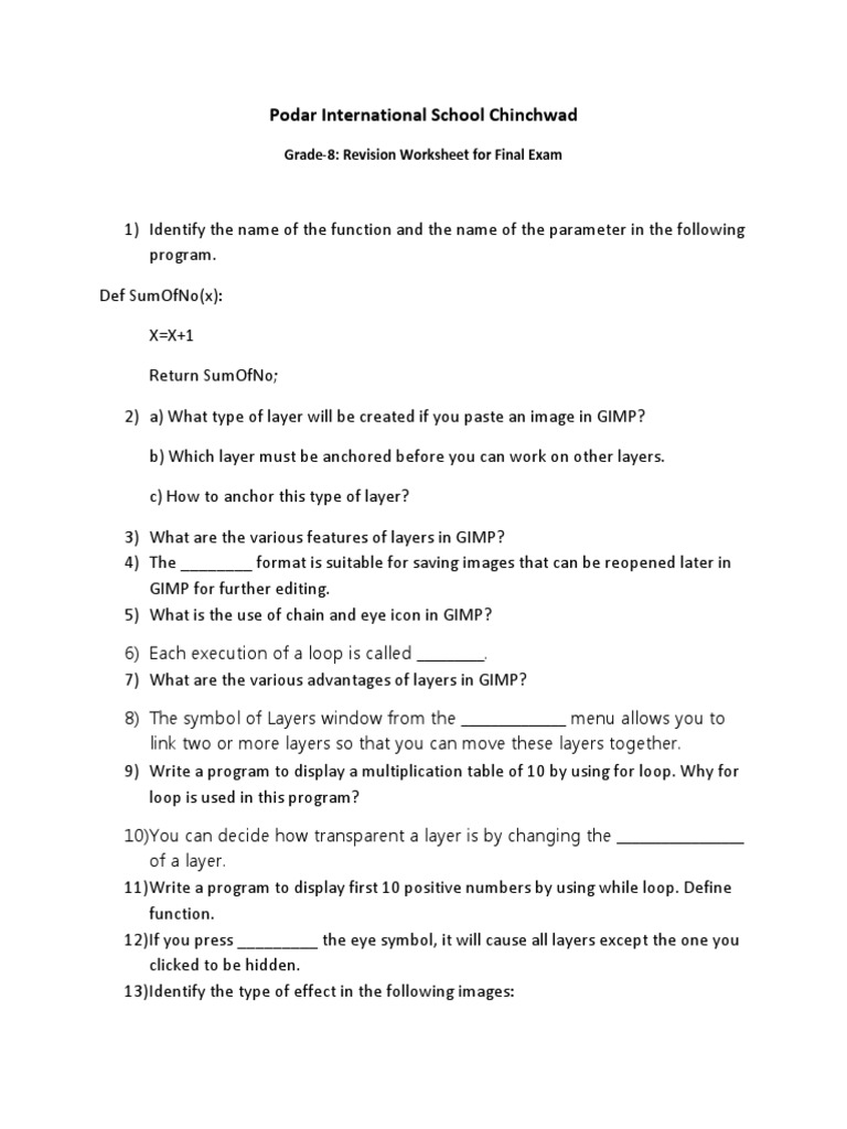Puter Revision Worksheet - STD 8 | PDF | Parameter (Computer Programming) | Python (Programming ...