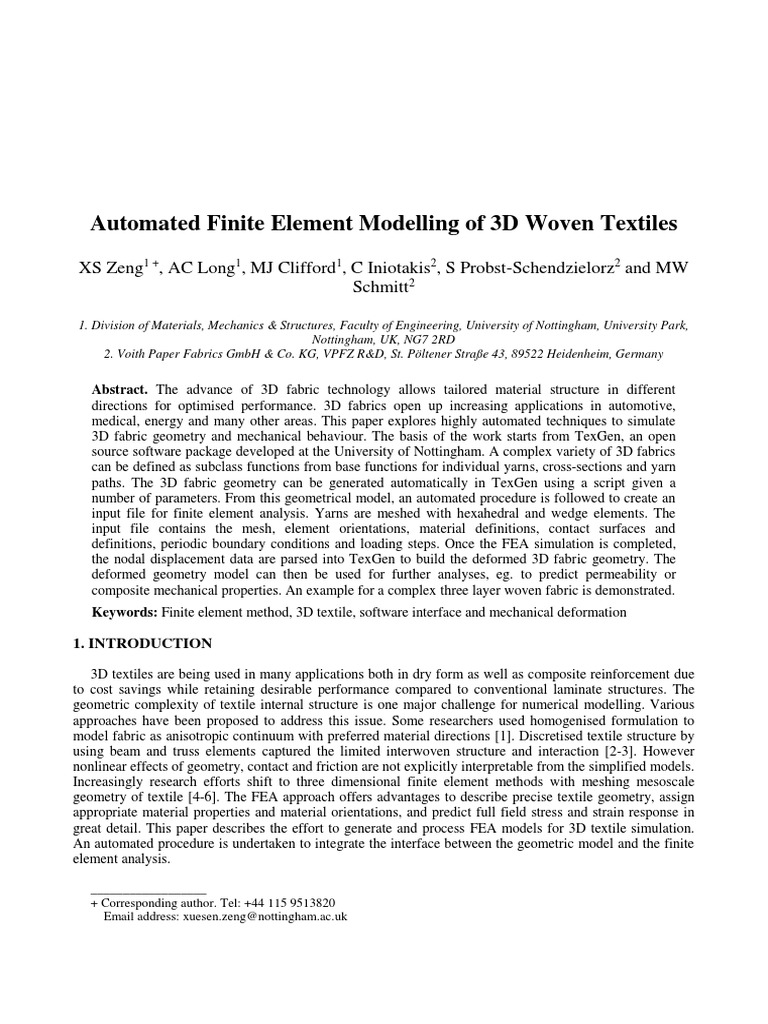 Automated Finite Element Modelling Of 3d Woven Textiles Pdf Textiles Finite Element Method
