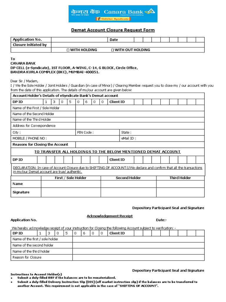 Demat Closure Cum Sign Attestation | Download Free PDF | Service ...